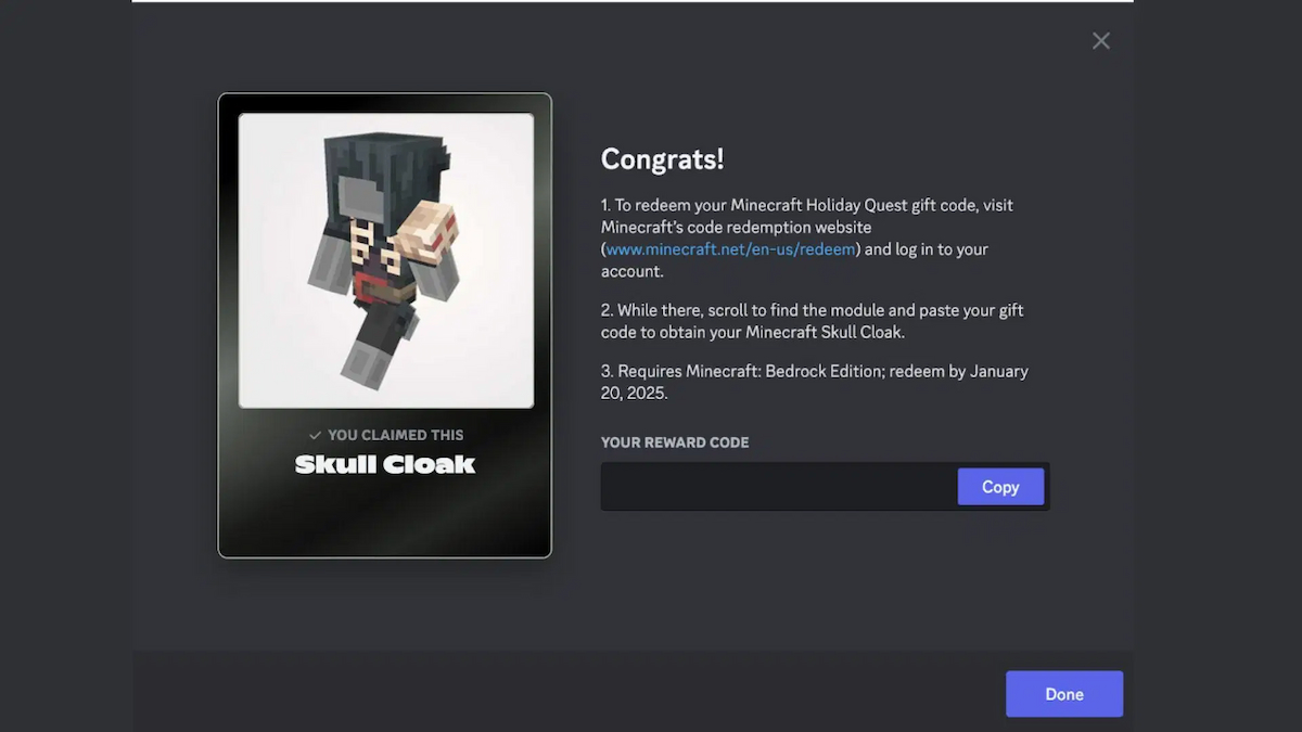 How to Unlock the Skull Cloak in Minecraft From Discord Quest - We Game ...
